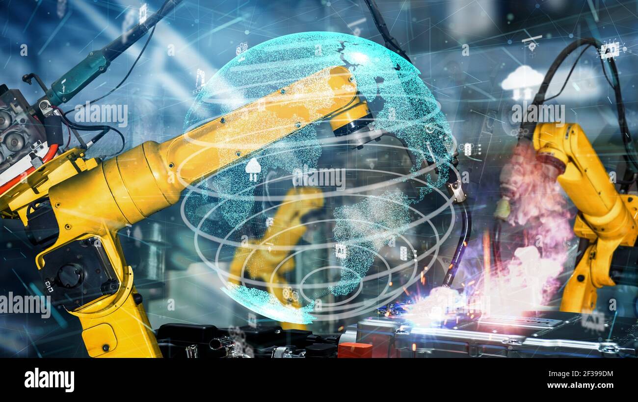 Smart industry robot arms modernization for digital factory technology ...