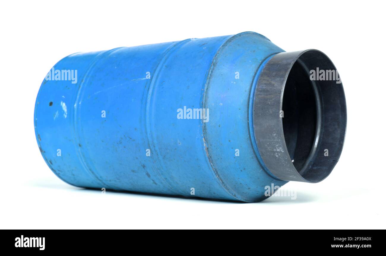 Old nostalgic can isolated on white - Blue can Stock Photo - Alamy
