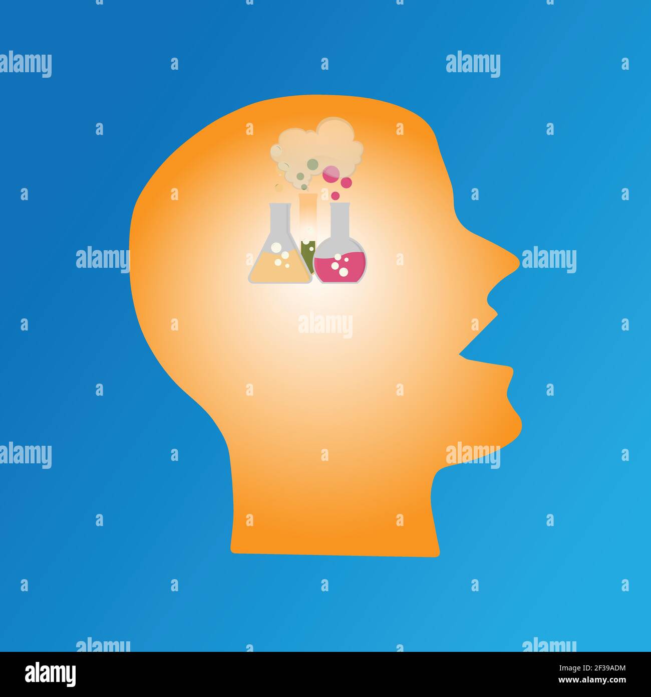 Human head with laboratory glassware inside of it Stock Vector Image ...