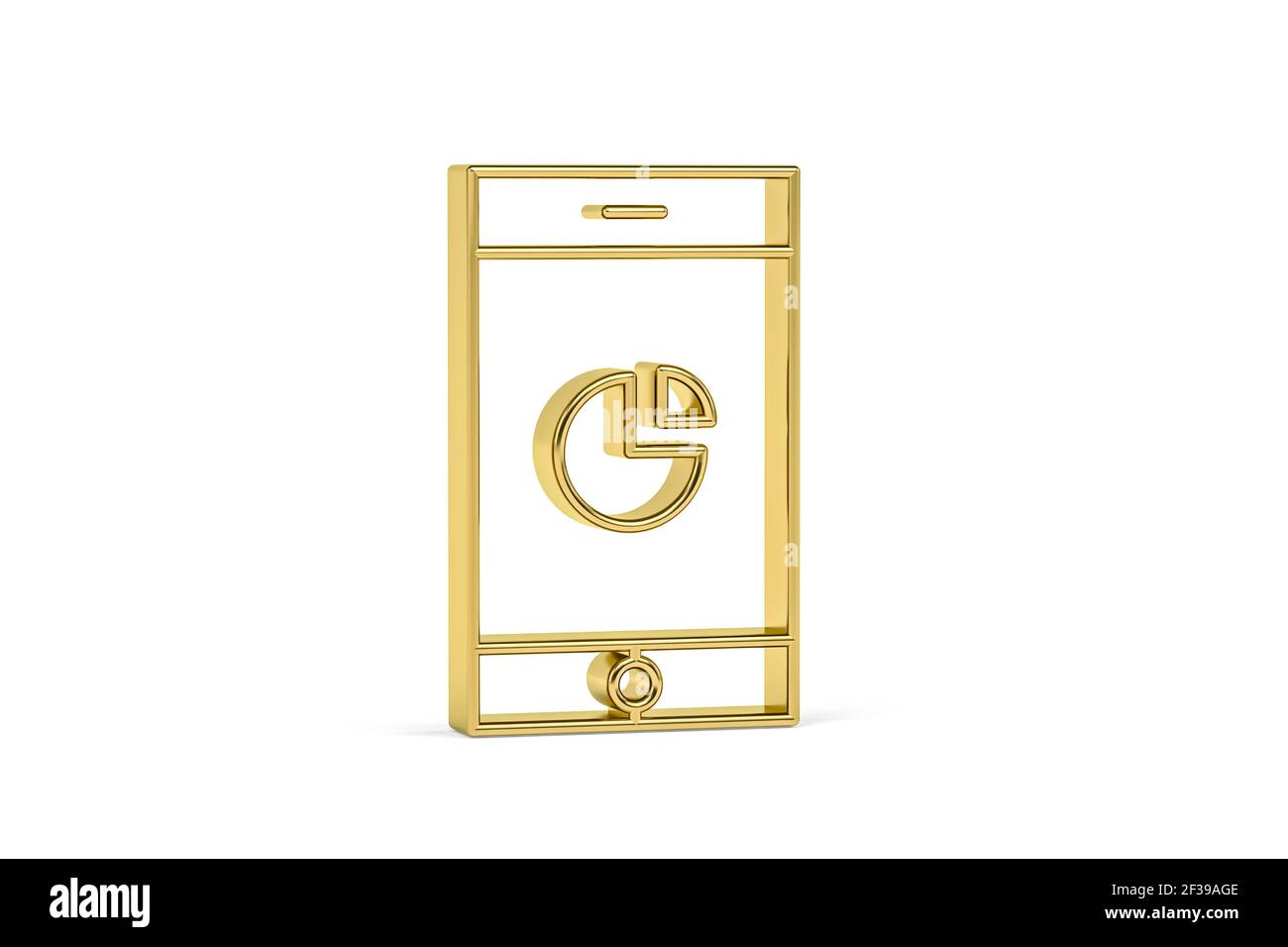 Golden 3d mobile phone icon isolated on white background - 3D render ...