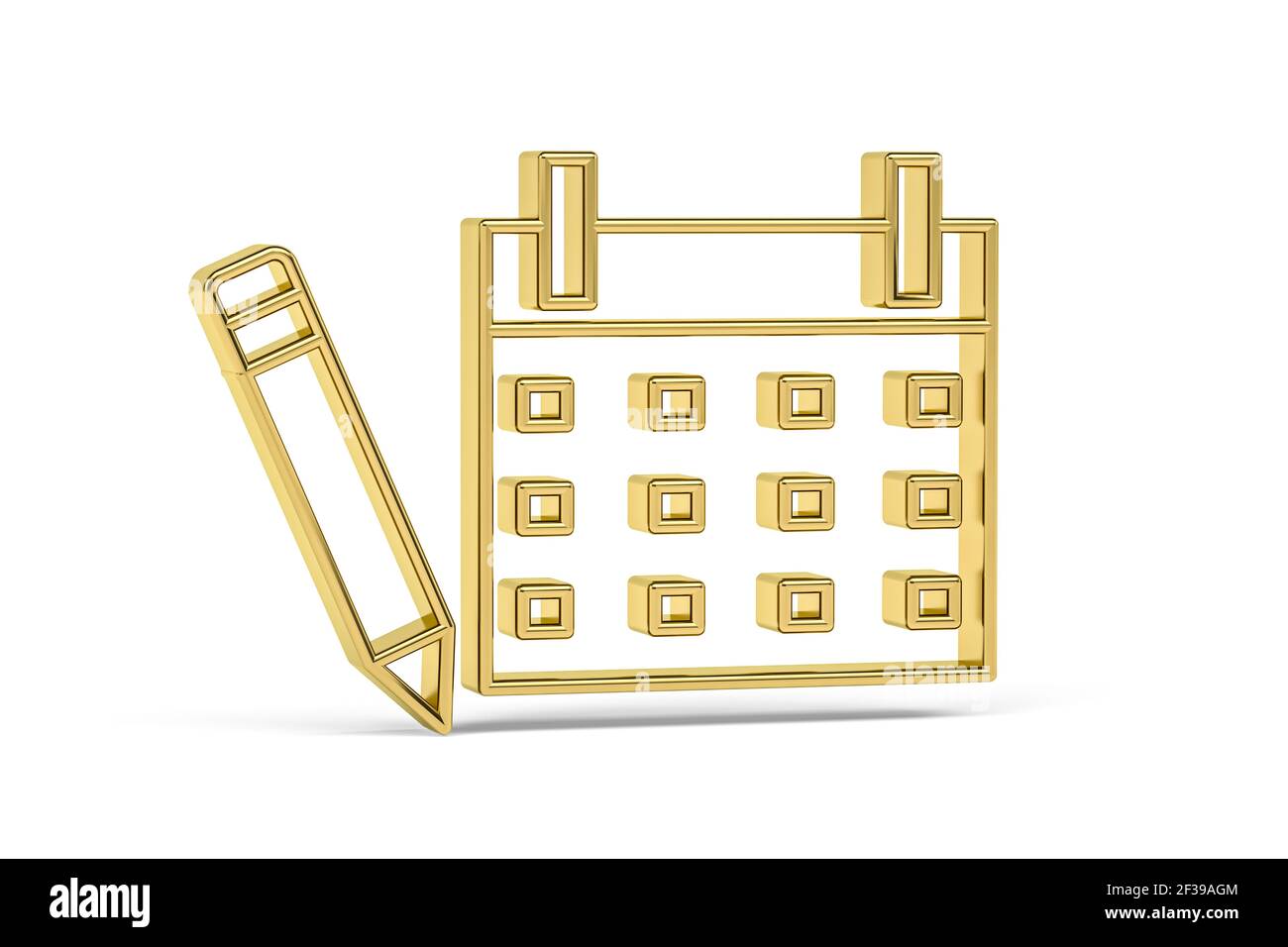 Golden 3d calendar icon isolated on white background - 3D render Stock ...