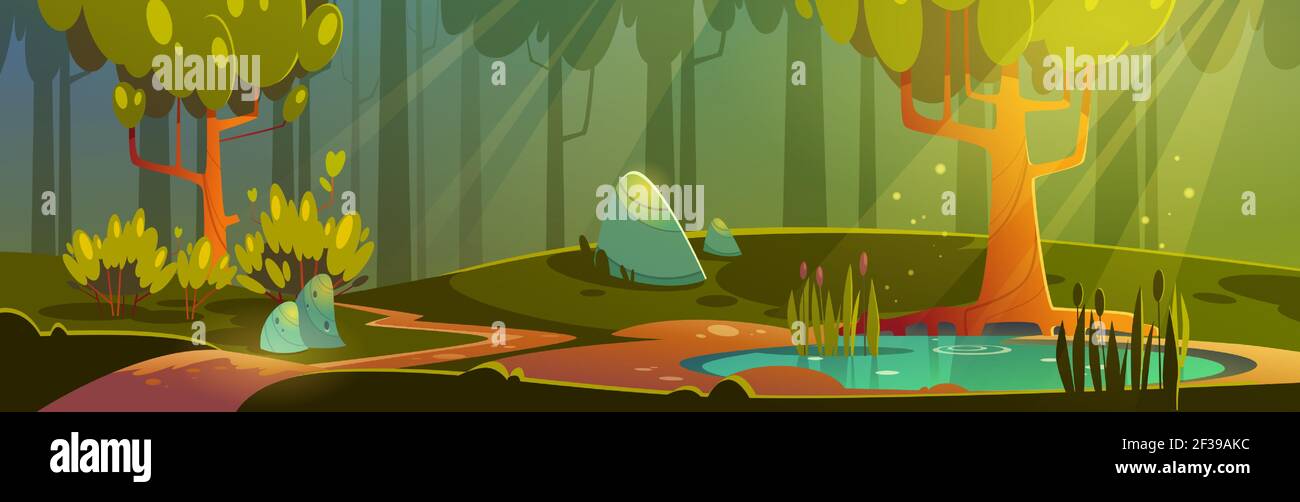 Cartoon forest background with pond or swamp Stock Vector Image & Art ...