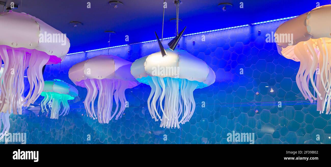 The interior of the Oceanarium Crocus City, over 5000 species of fish ...