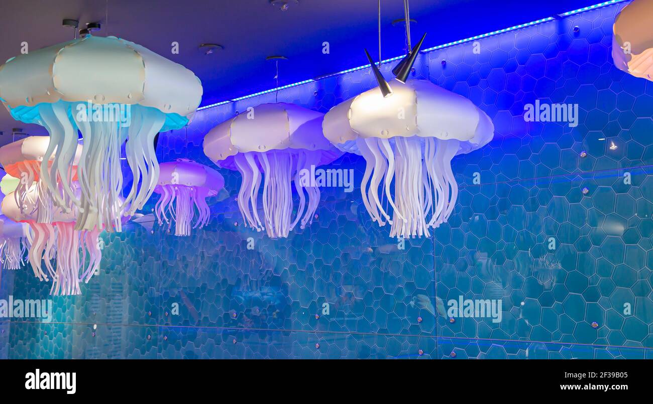 The interior of the Oceanarium Crocus City, over 5000 species of fish ...