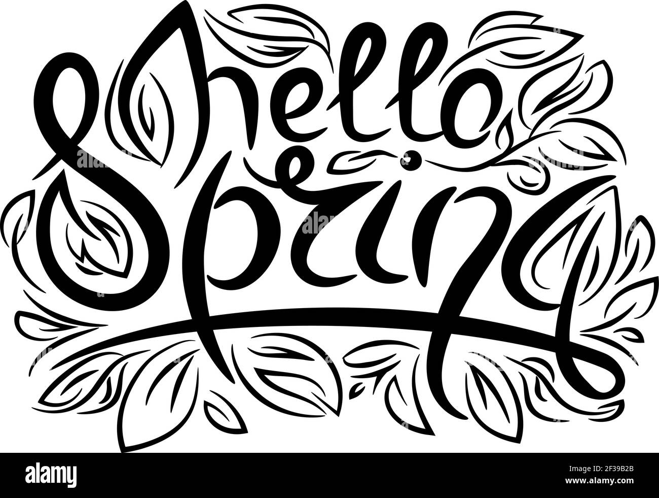 hand drawn hello spring sigh, typography lettering poster with floral ...