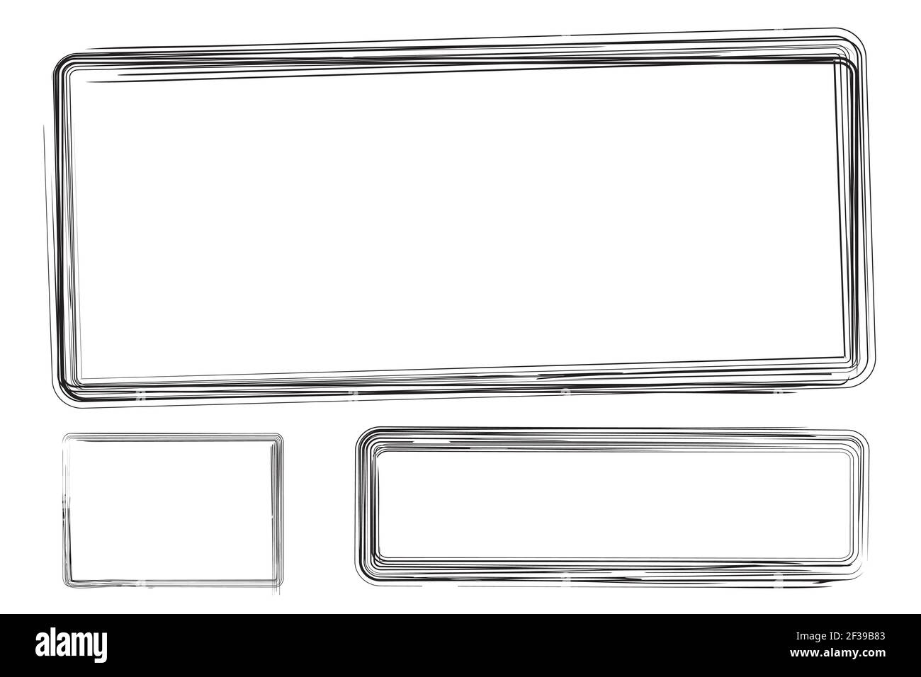 3 Hand Draw Sketch Rectangle Frame from Multiple Black thick mark for ...