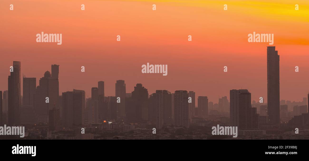 Air pollution. Smog and fine dust of pm2.5 covered city in the morning ...