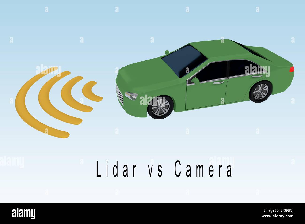 3D illustration of Lidar vs Camera title under an autonomous car with ...