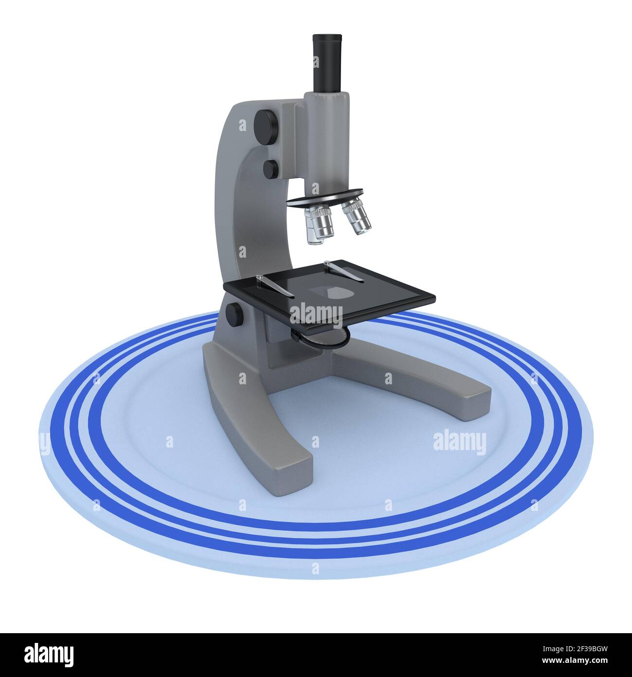 3D illustration of a microscope on a plate, isolated on white Stock ...