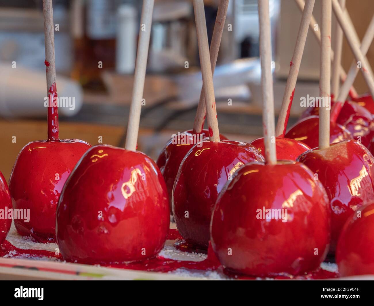 sweets and delicious red candy apples covered with bright caramelized ...