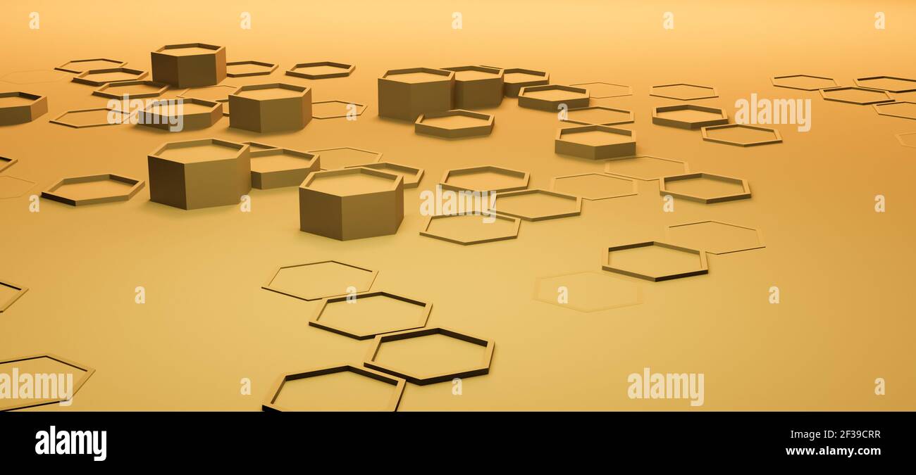 Honeycombs or hexagon tiles, 3D rendering hexagonal wallpaper, geometric illustration, abstract ...