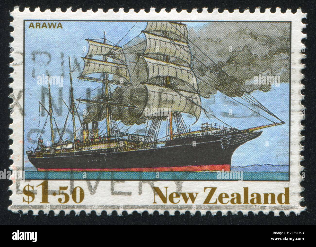 NEW ZEALAND - CIRCA 1990: stamp printed by New Zealand, shows The Ship ...