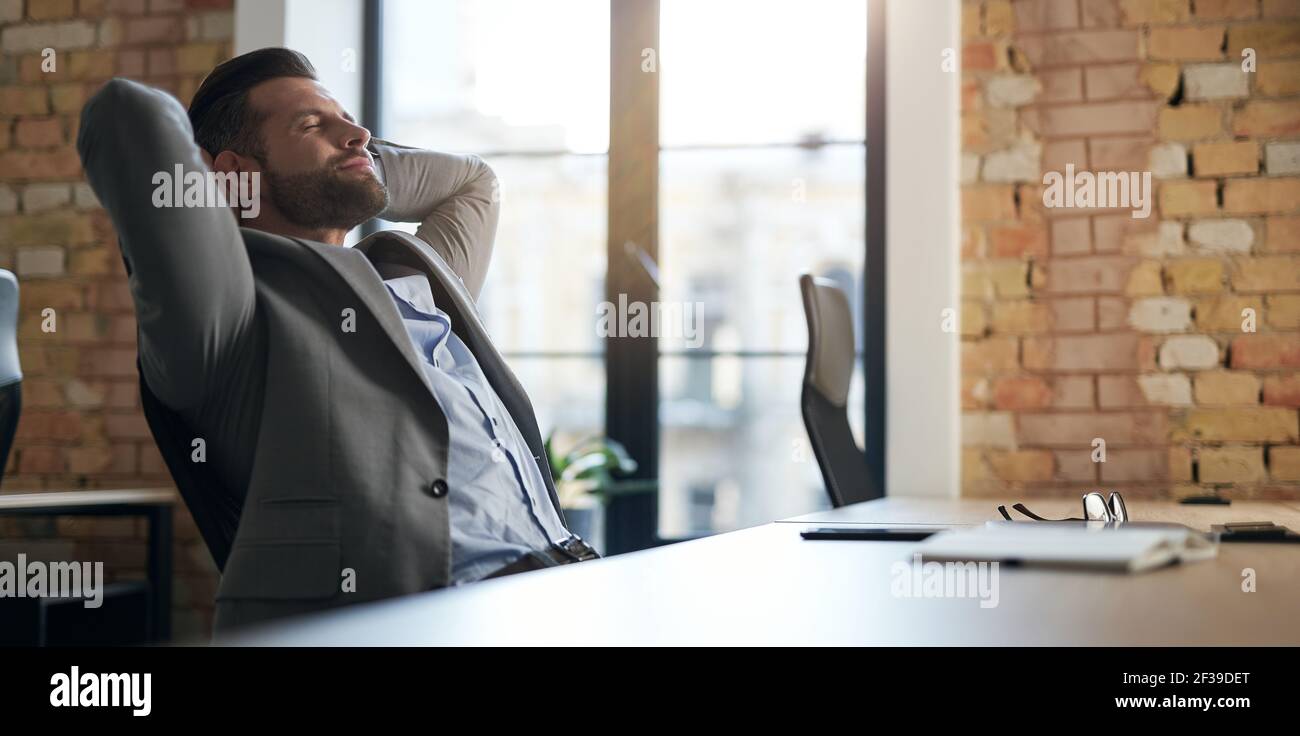 Giving some rest to the eyes after finishing work Stock Photo - Alamy