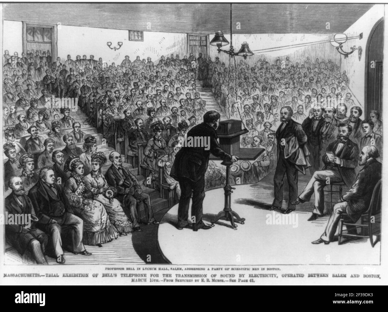 Professor Bell in Lyceum Hall, Salem, addressing a party of scientific ...