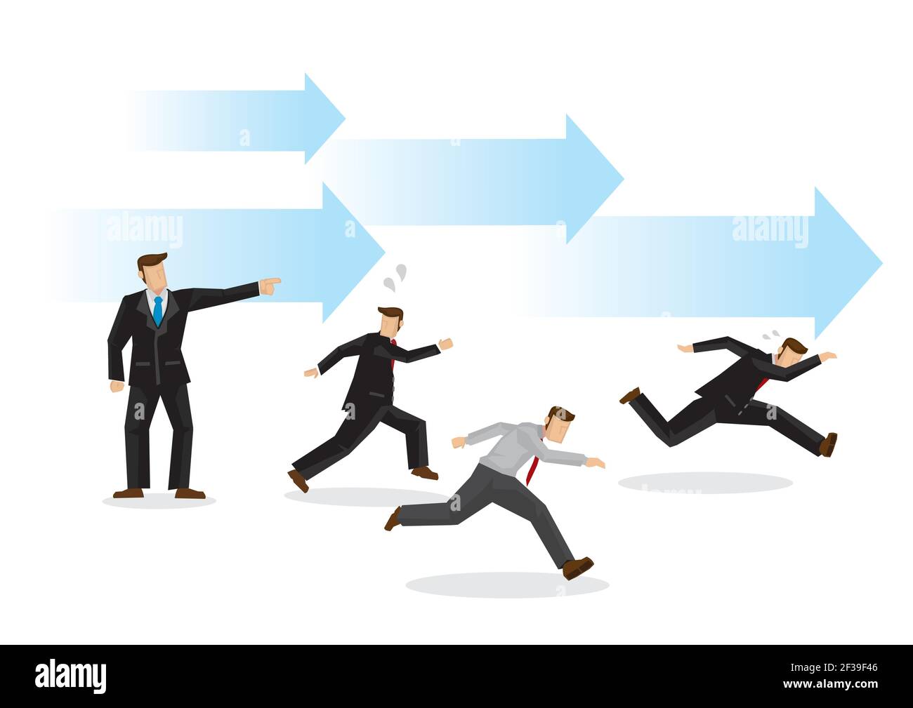 Boss demands his employees to reach their target/goal. Business concept ...