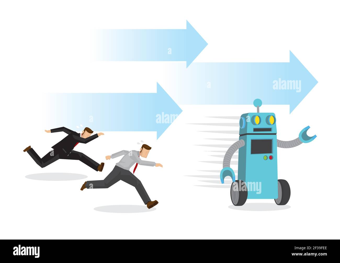 Robot running faster than any office workers in a race. Depicts the ...