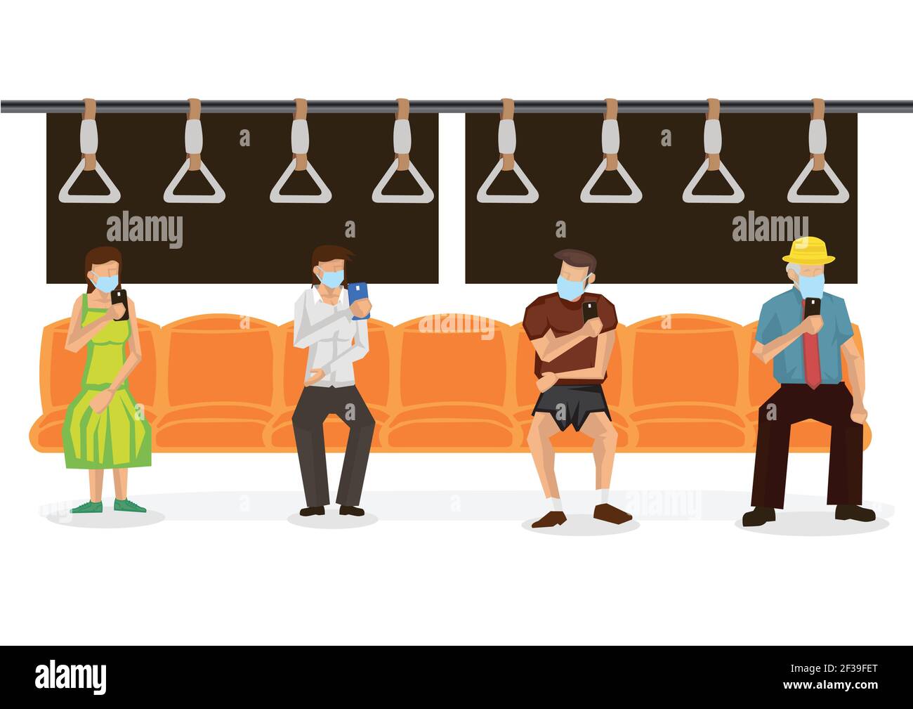 Social distancing between people in the train. Keep a distance to ...