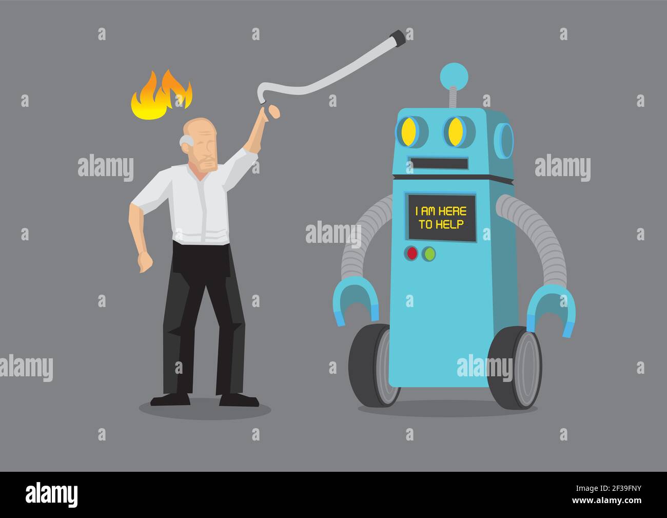 Argument between an elderly man and a robot. Depicts the problem of ...