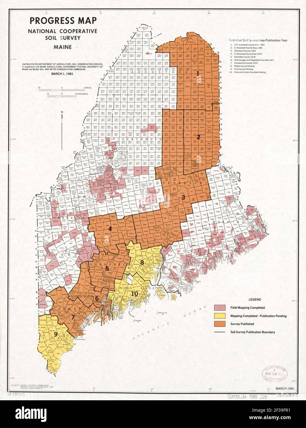 Progress map, national cooperative soil survey, Maine Stock Photo - Alamy