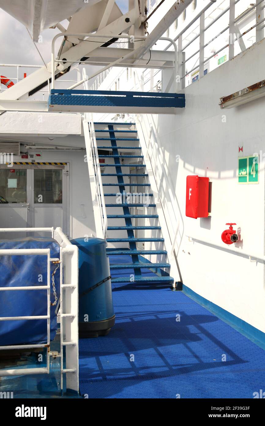 Blue deck of a ferry Stock Photo - Alamy