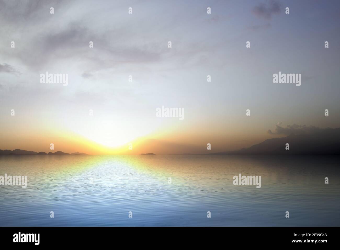 The landscape of a lake with a sunset sky background Stock Photo - Alamy