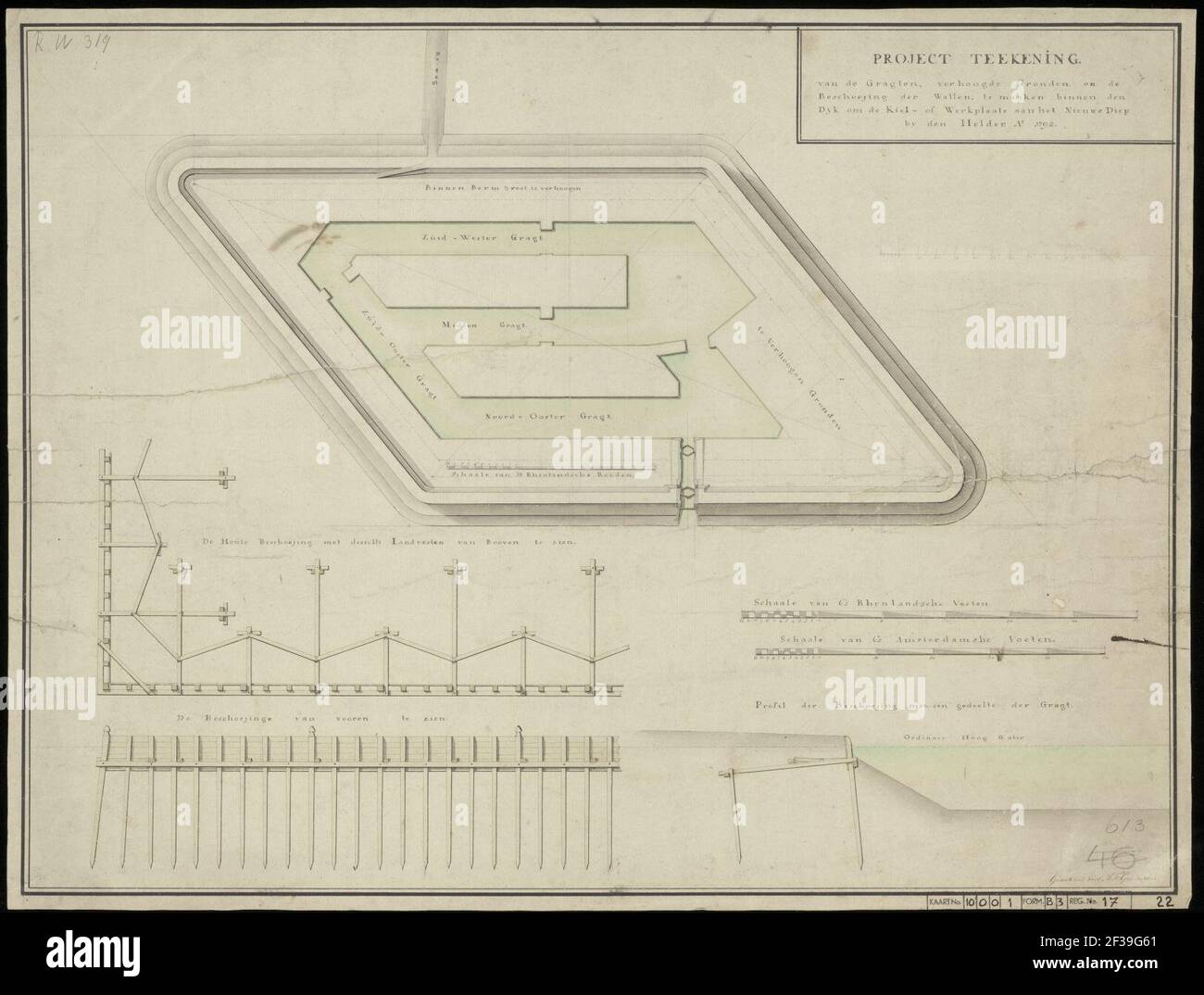 Project teekening van de gragten, verhoogde gronden en de beschoejing ...