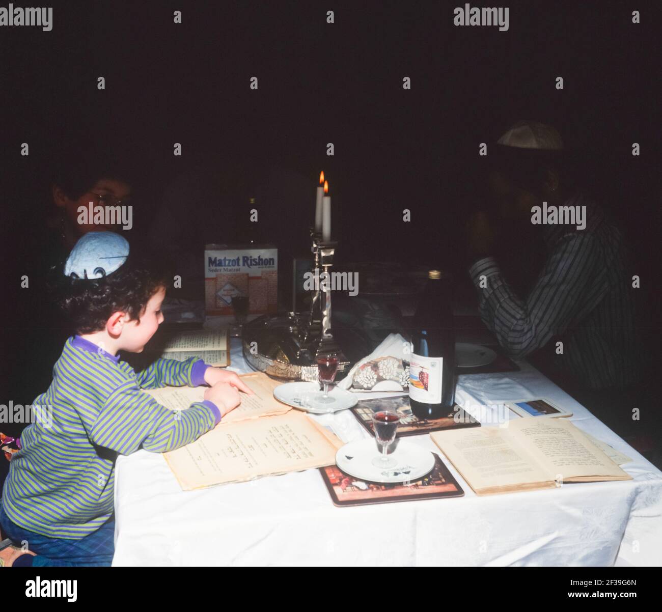 Passover Seder, Jewish religious family around the evening table Stock ...
