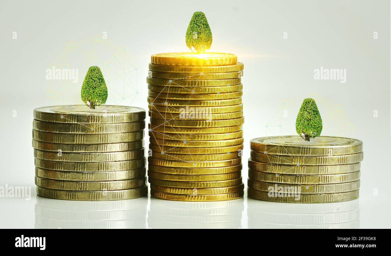 Abstract stacked coins Concept of economic growth Investment reports ...