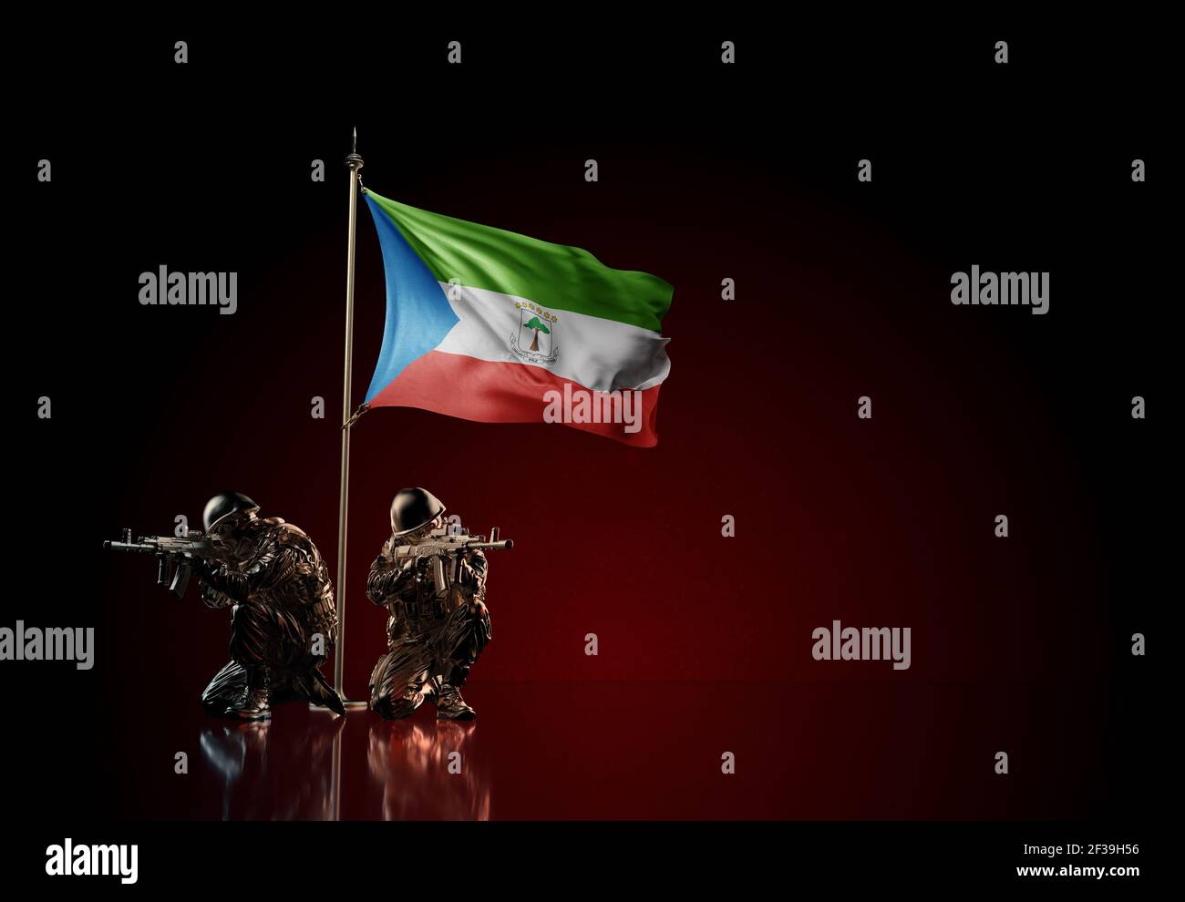 Concept of military conflict with soldier statues and waving national ...