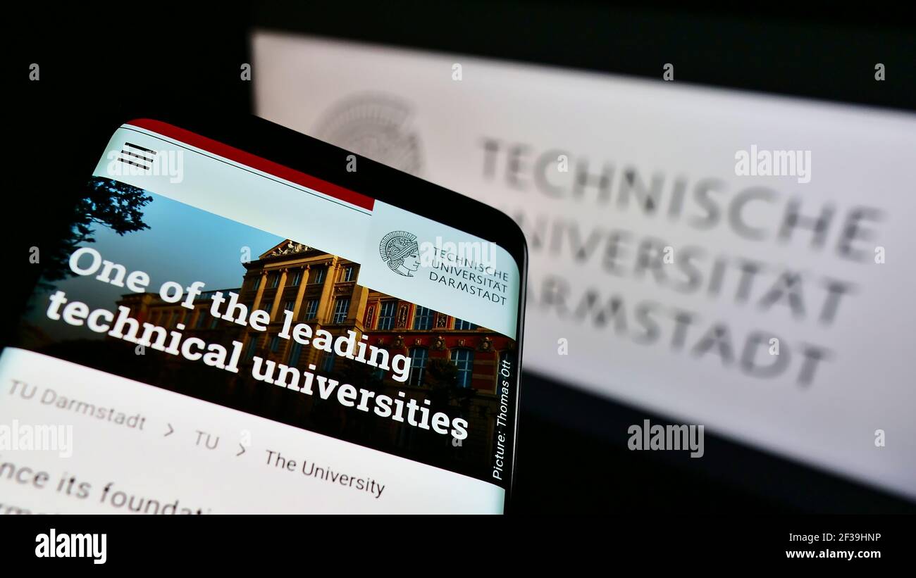 Mobile phone with web page of German Technical University of Darmstadt ...