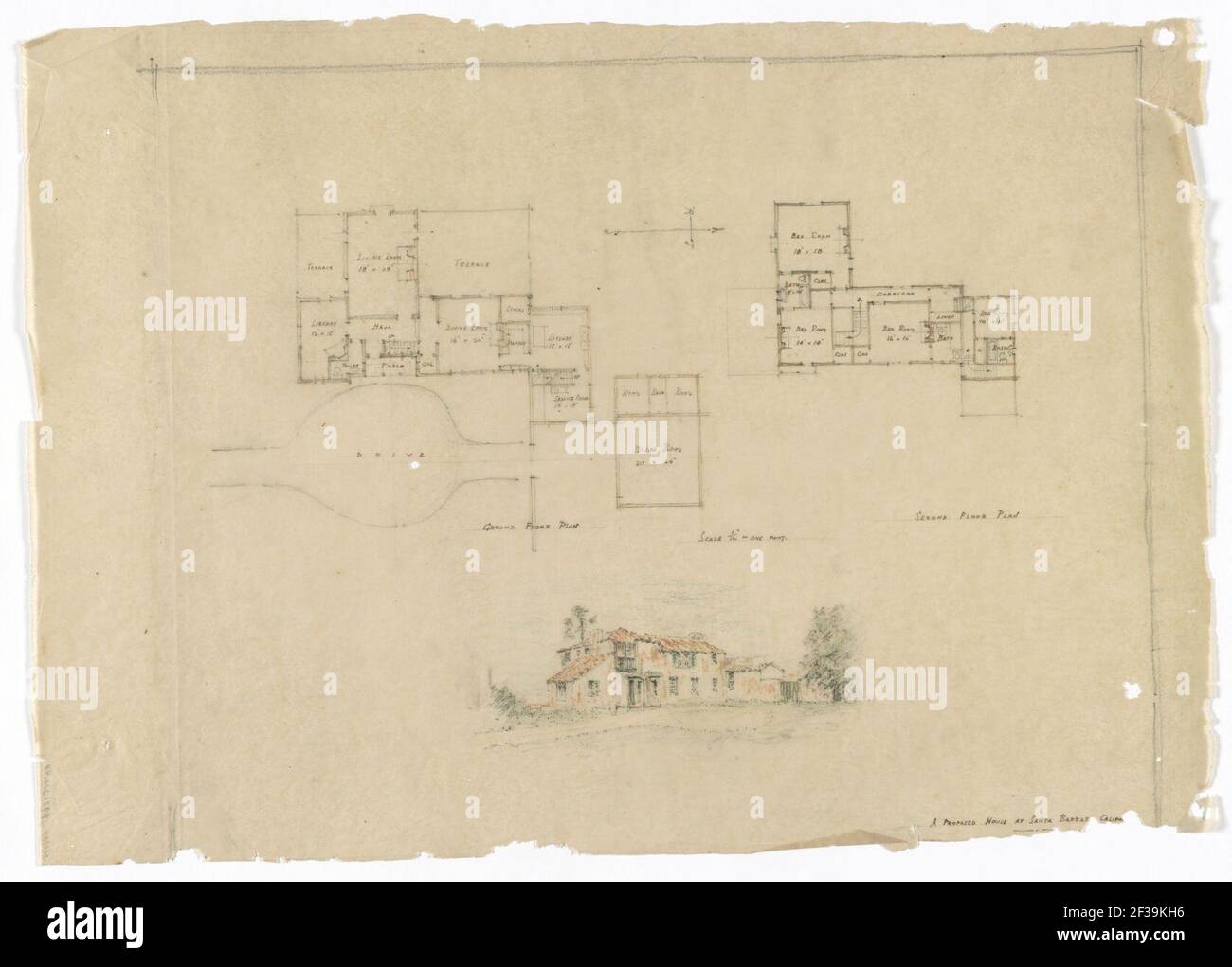 Proposed house at Santa Barbara, California. Plans and rendering ...