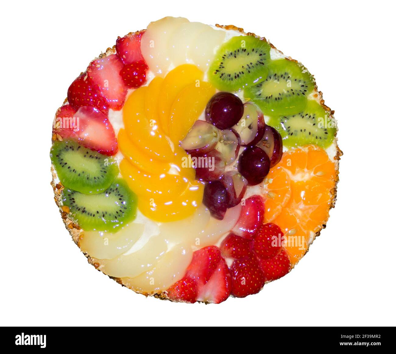 Round jelly fruit cake, top view, isolated on white background with ...