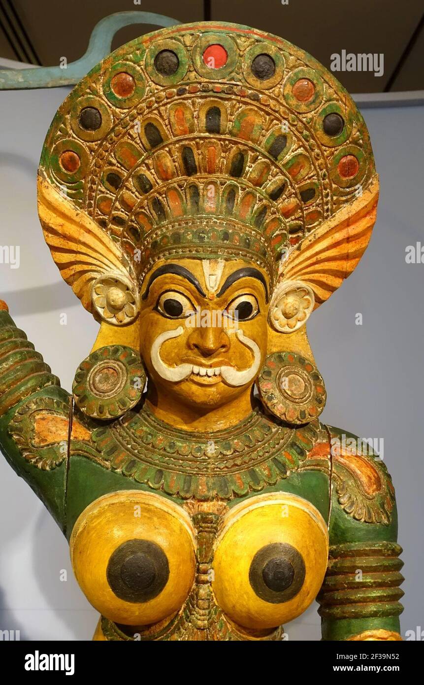 Protector goddess, Kerala, India, mid-1800s, wood, pigment Stock Photo ...