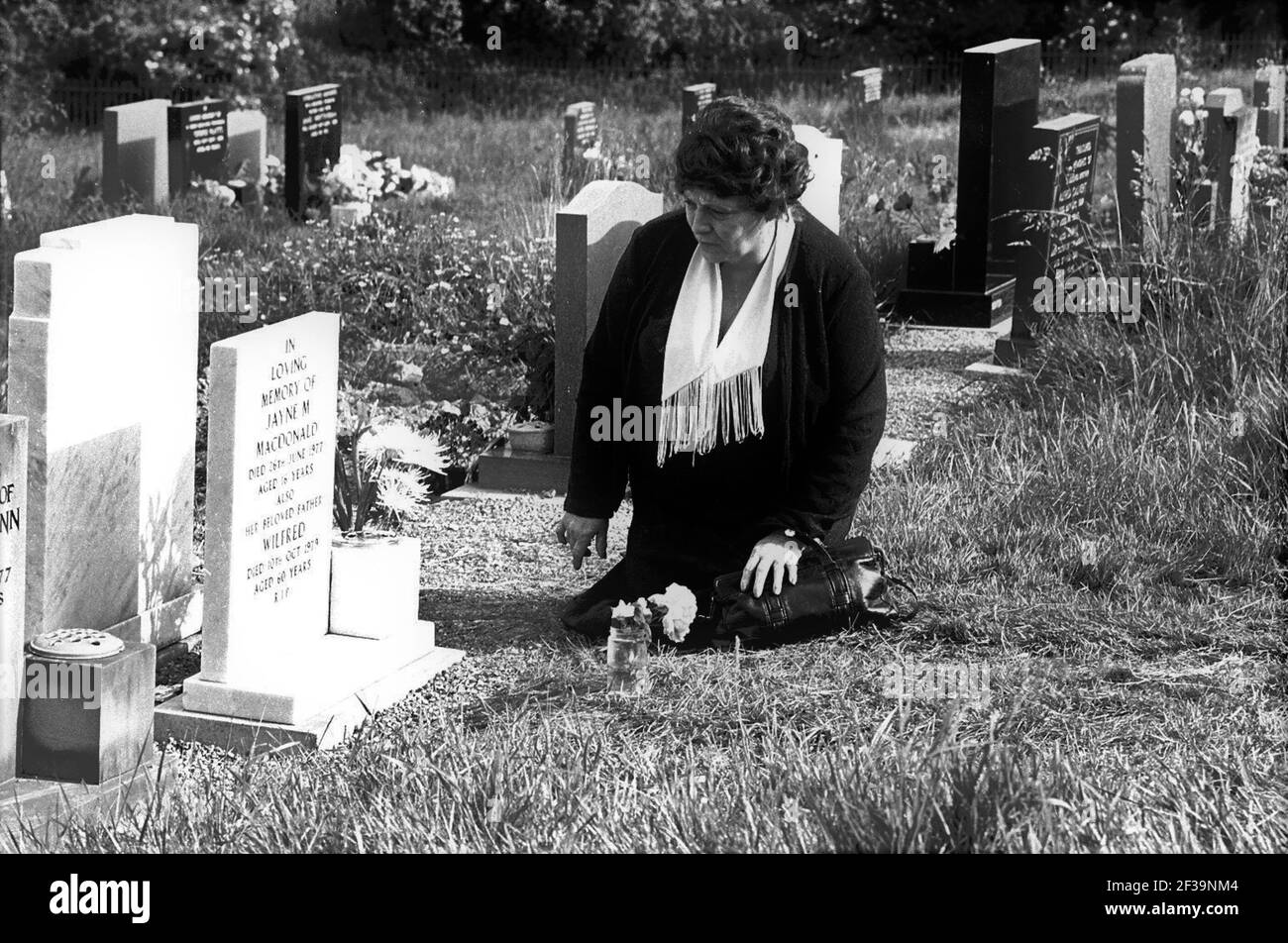 Mrs Macdonald at the grave of her daughter (victim of Yorshire Ripper ...