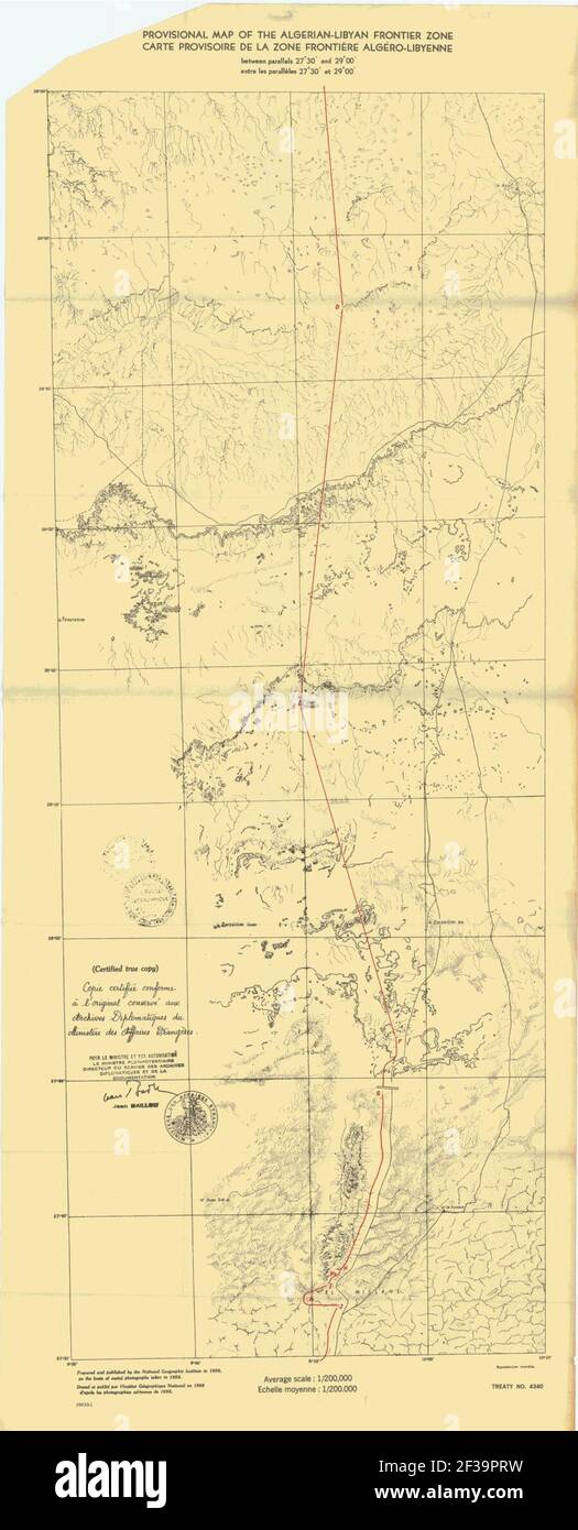 Provisional Map of the Algerian-Libyan Frontier Zone 27.30-29.00 Stock ...