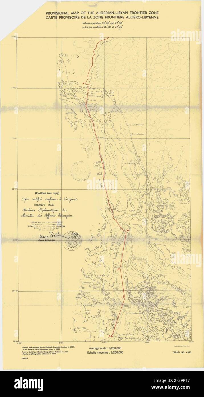 Provisional Map of the Algerian-Libyan Frontier Zone 26.30-27.30 Stock ...
