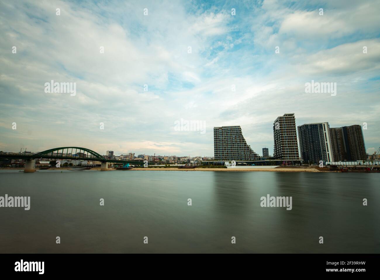View of Old Sava Bridge over Sava river in Belgrade city Stock Photo ...