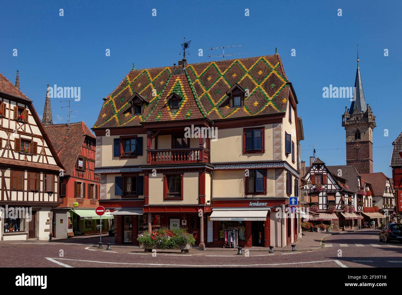 Obernai (north-eastern France): traditional house and roof with glazed ...