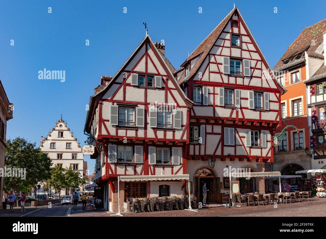 Colmar (north-eastern France): facades of half-timbered houses ...
