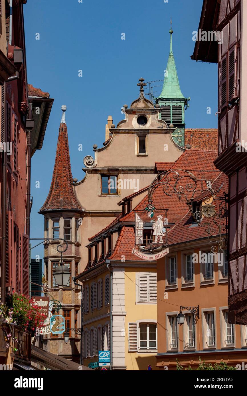 Colmar (north-eastern France): “Grand rue”, main street in the old town ...