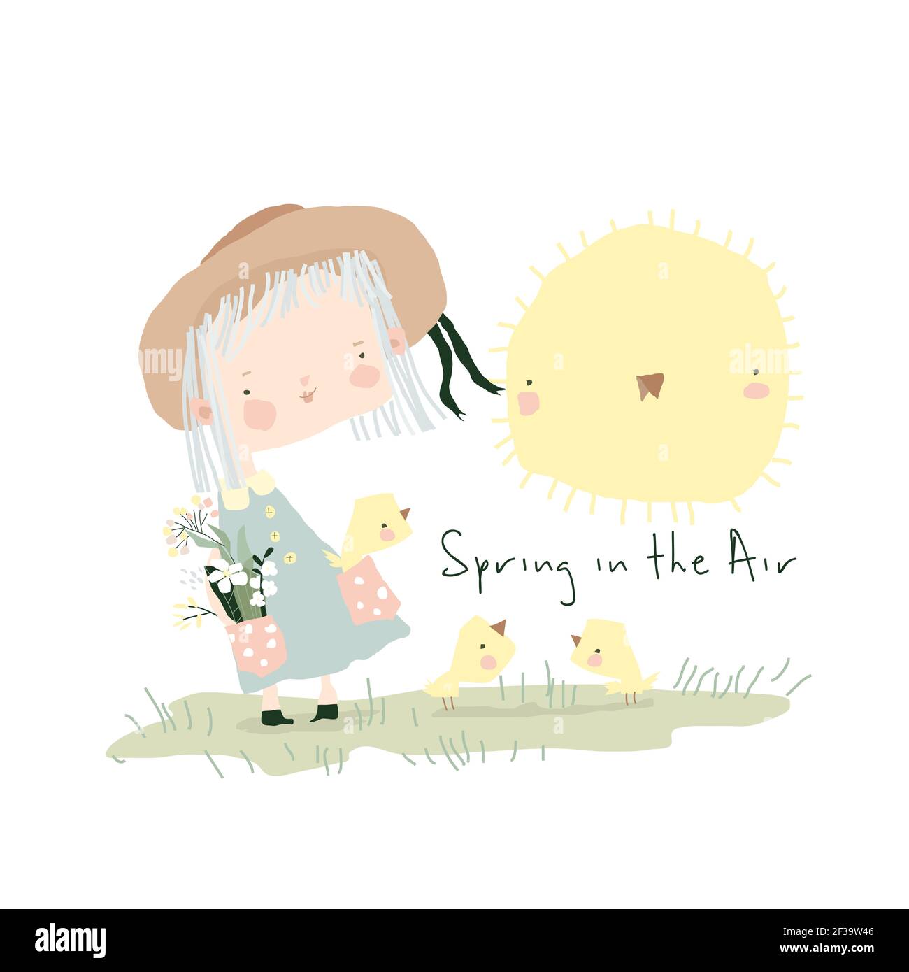 Cartoon beautiful girl with cute little chicks Stock Vector Image & Art ...