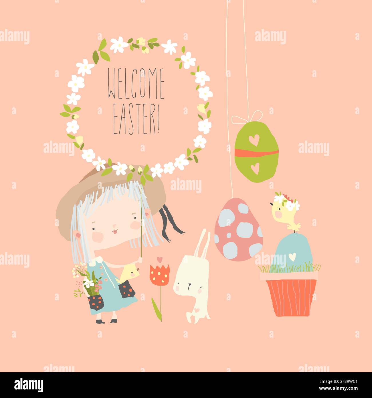 Happy girl wreath white Stock Vector Images - Alamy