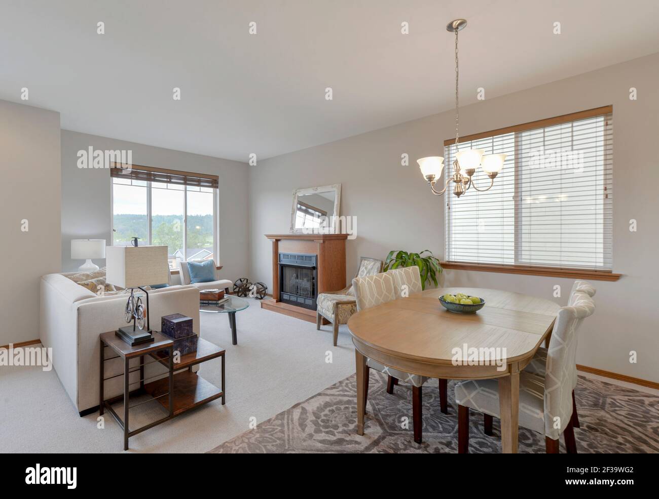 Modern residential dining room and living room interior Stock Photo - Alamy