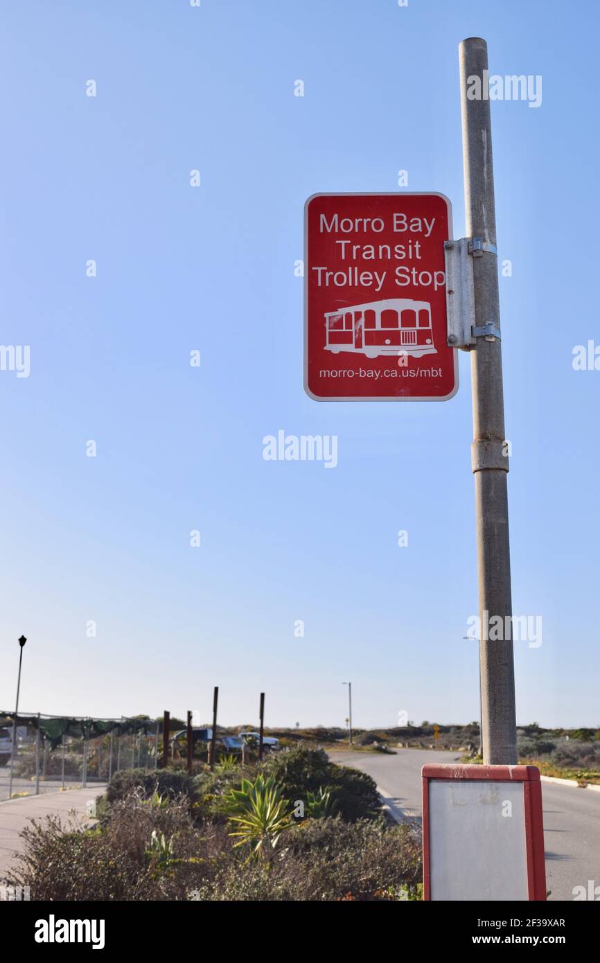 FRESNO, UNITED STATES - Mar 04, 2021: Morro Bay red tall Transit ...