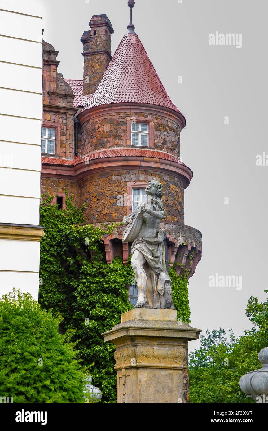 Walbrzych, Poland - June 2015: Książ Castle exterior view with carved ...