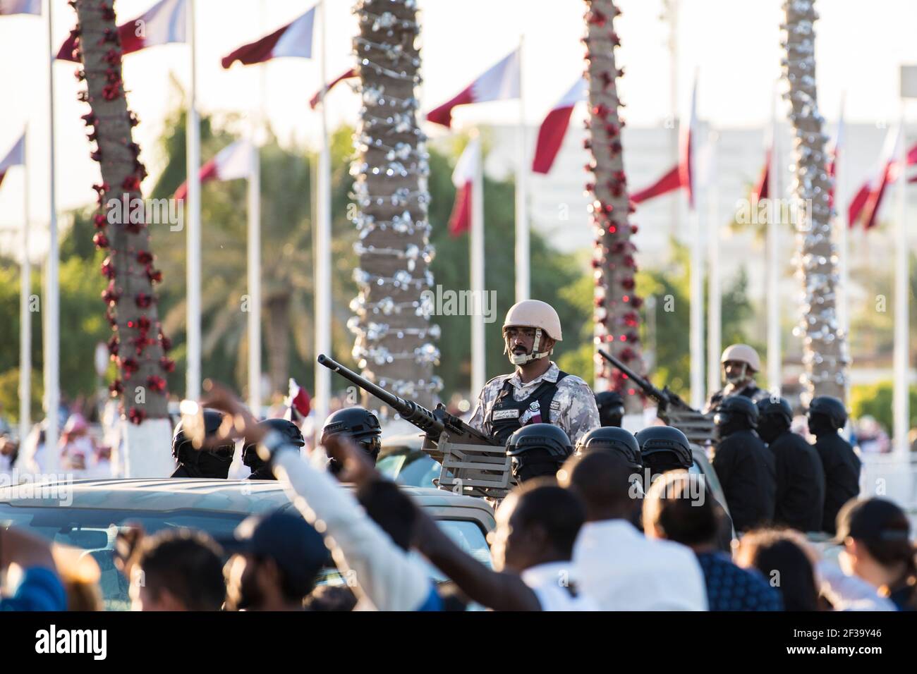 Doha, Qatar - December 18, 2017: Perform of military on National Day ...