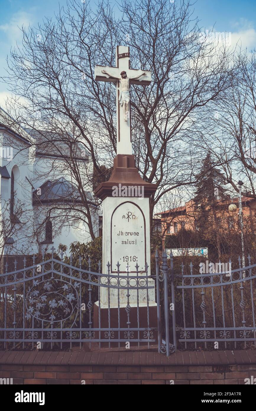 LAZISKA GORNE, POLAND - Mar 12, 2021: Cross at the Church of Our Lady ...