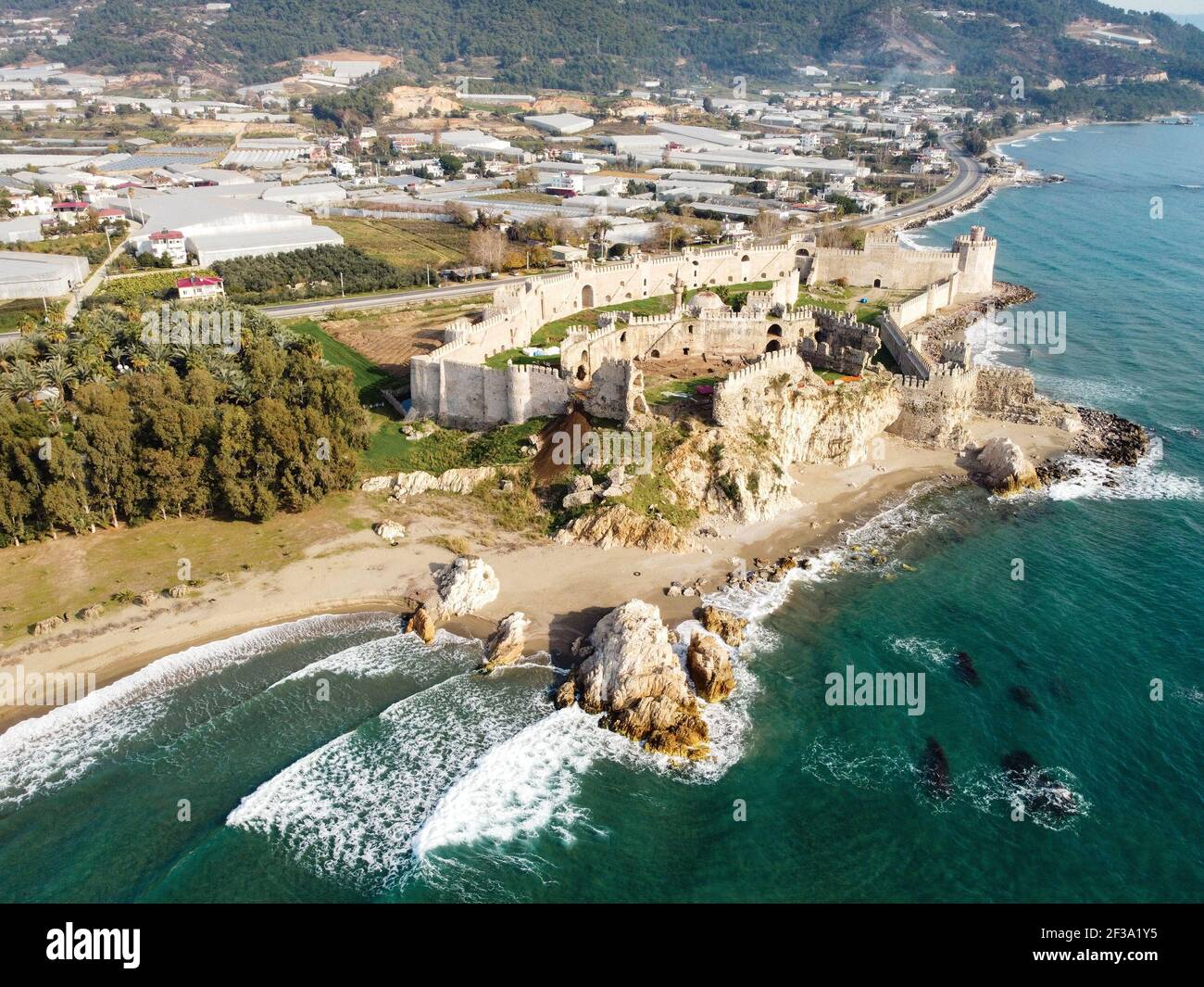 Mamure Castle and sea aerial view Stock Photo - Alamy