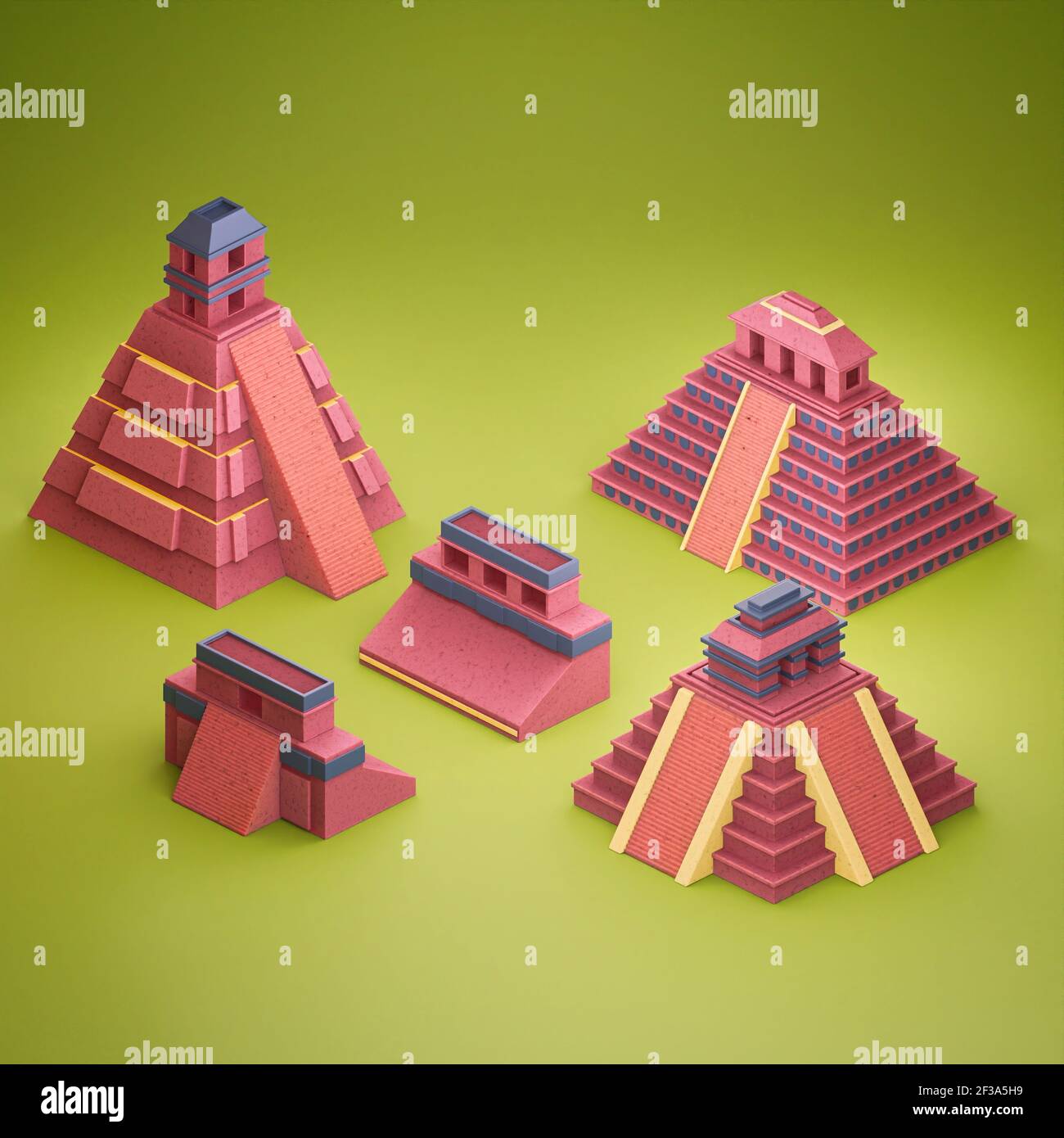 A 3d illustration of ancient Egyptian structures on a dark-green ...