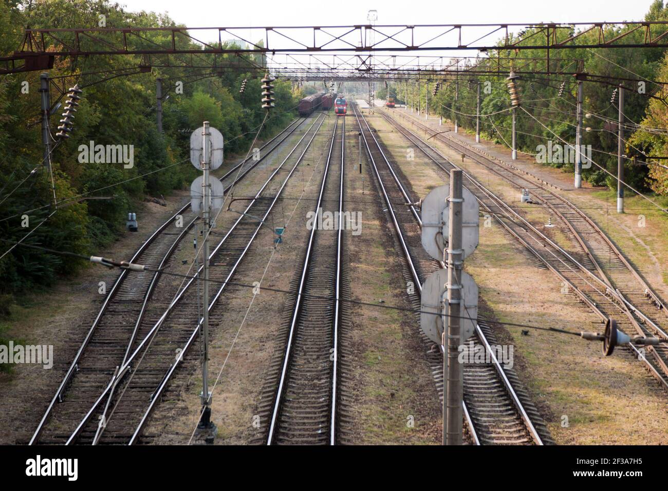 Railways. Top view. View of the railway tracks from the bridge Stock ...